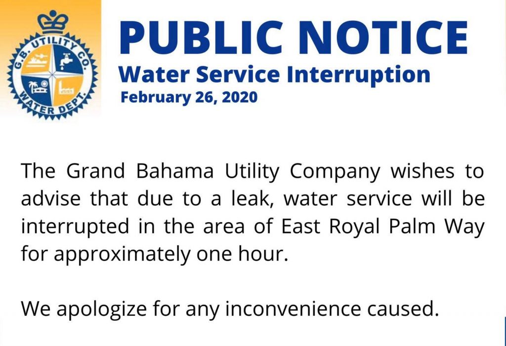 Water Service Interruption - East Royal Palm Way - GB Utility Company